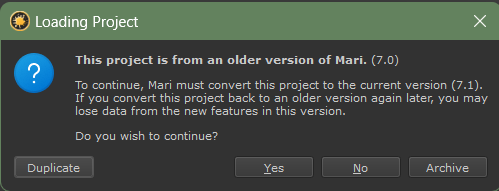 Q100708: How to avoid crashes when opening an old project in a newer version of Mari – Foundry