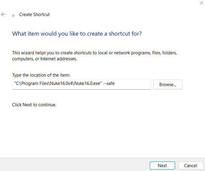 Q100412: 추가 플래그를 사용하여 Nuke 바로가기를 만드는 방법 – Foundry